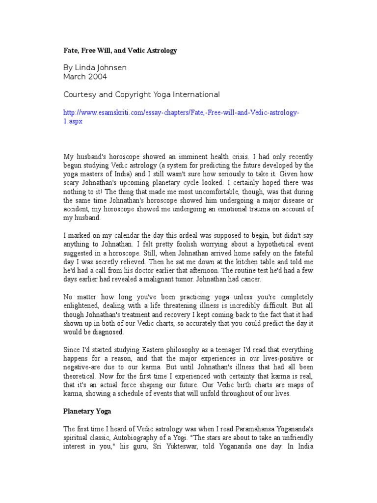 Fate, Free Will and Vedic Astrology | PDF | Paramahansa Yogananda | Karma