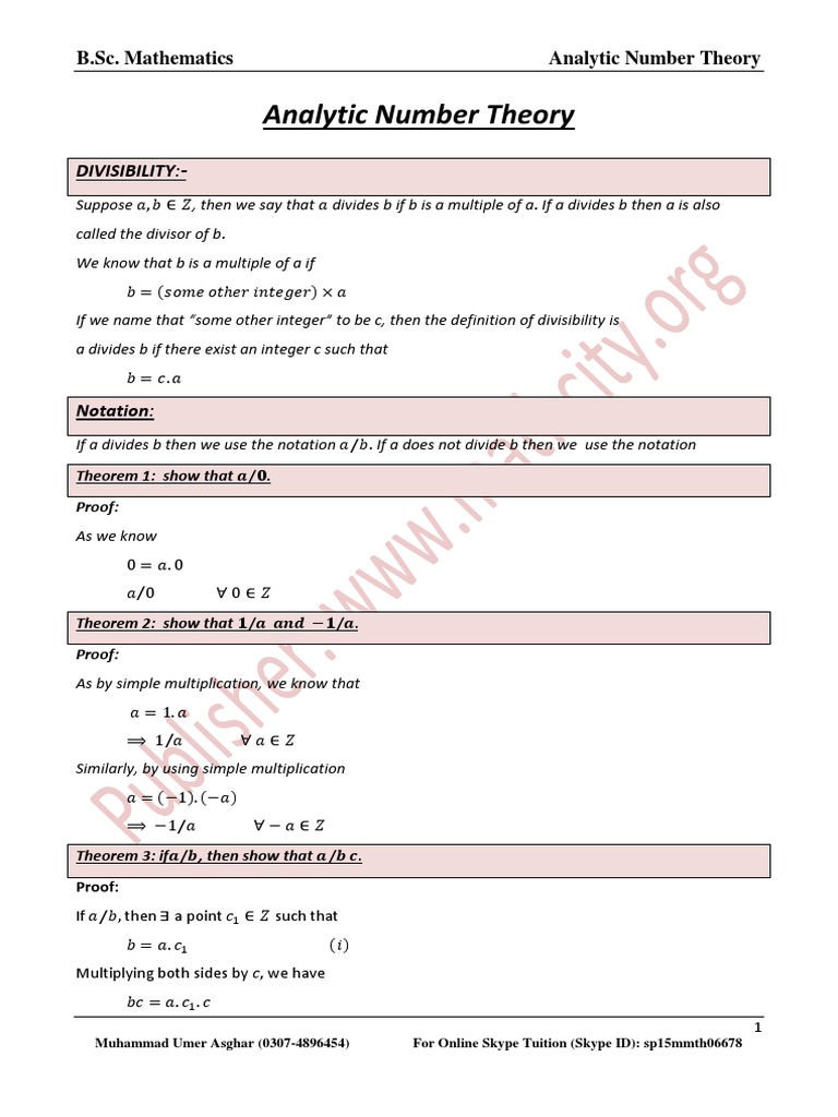 Number Theory BSC Notes PDF | PDF | Mathematical Proof | Number Theory