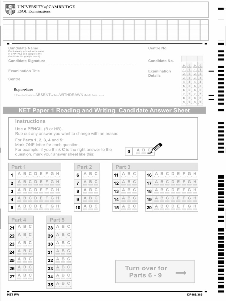 Hoja de Respuesta Reading Ket | PDF
