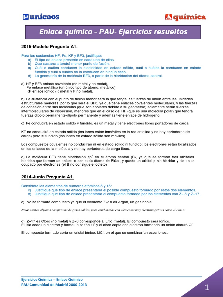 125 - Unicoos PAU-Enlace Químico PDF | PDF | Enlace químico | Polaridad ...