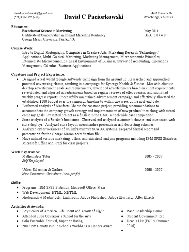 David Paciorkowski's Marketing Resume | PDF