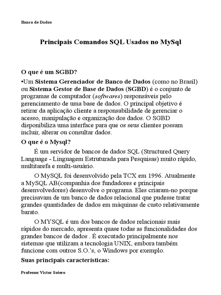 Comandos SQL PDF | PDF | SQL | Bancos de dados