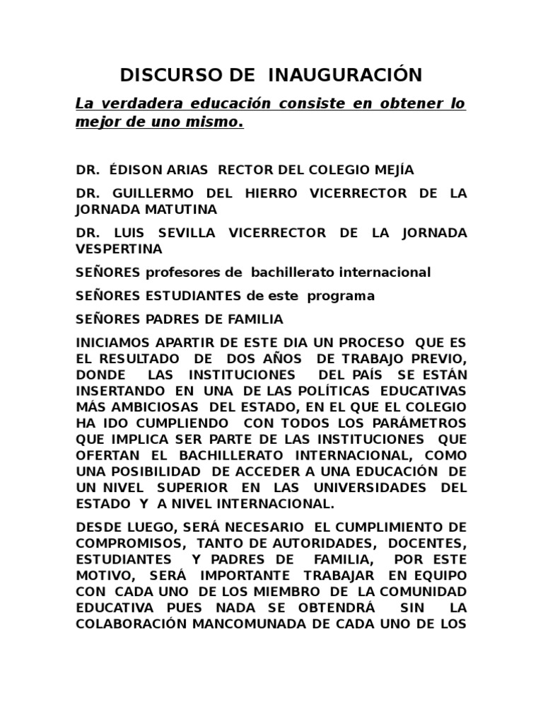 Discurso de Inauguracion | PDF