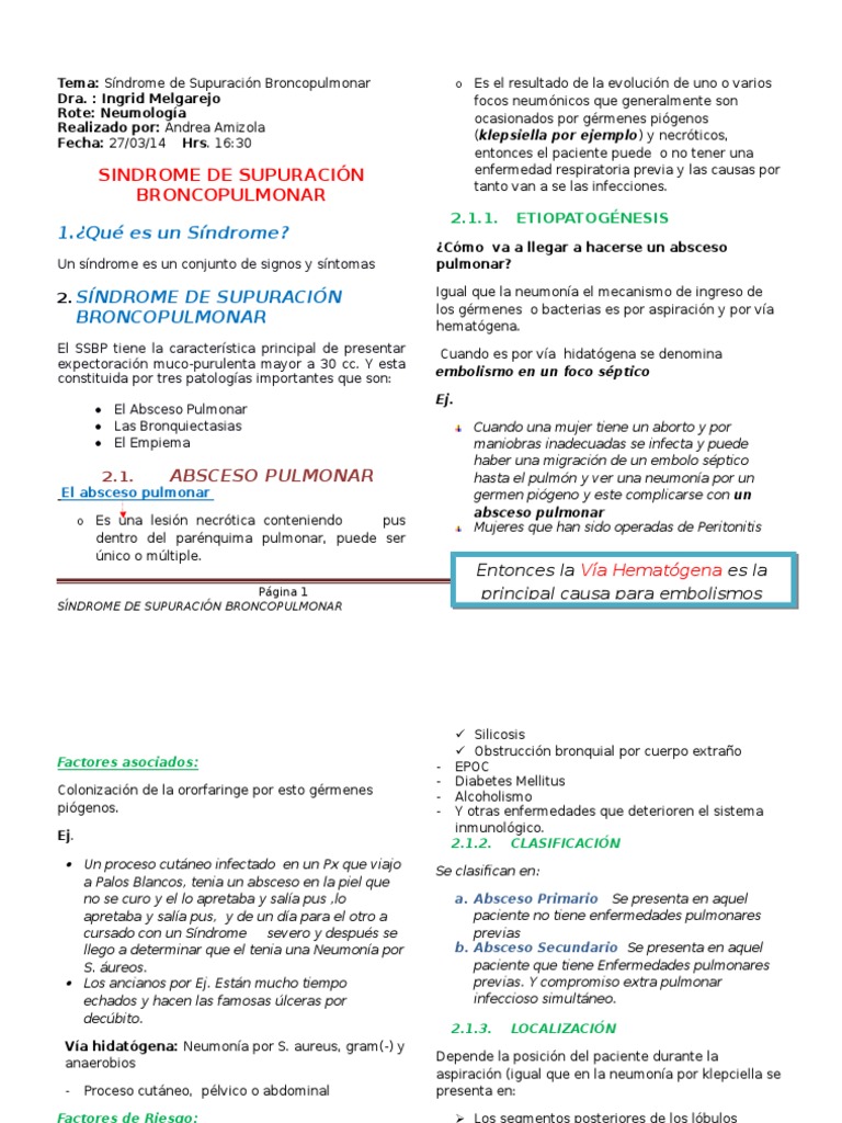 Sindrome de Supuracion Broncopulmonar | PDF | Neumonía | Tos