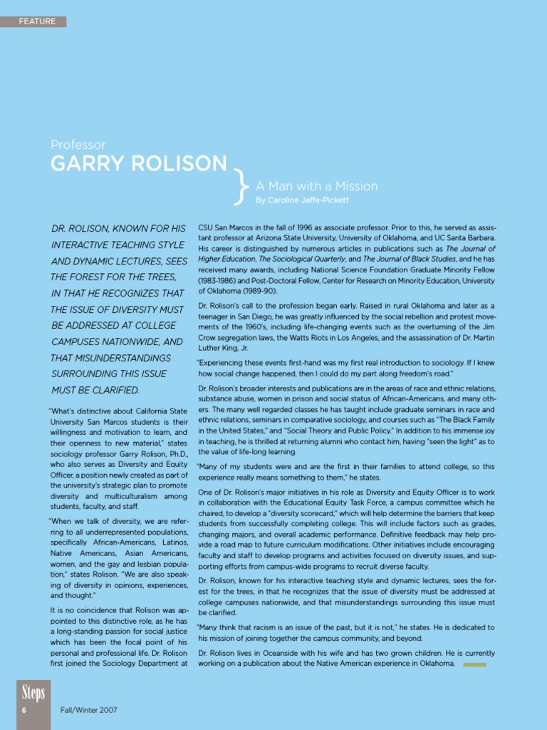 Profile of Professor Gary Rollison and Inspiring Student Interviews ...