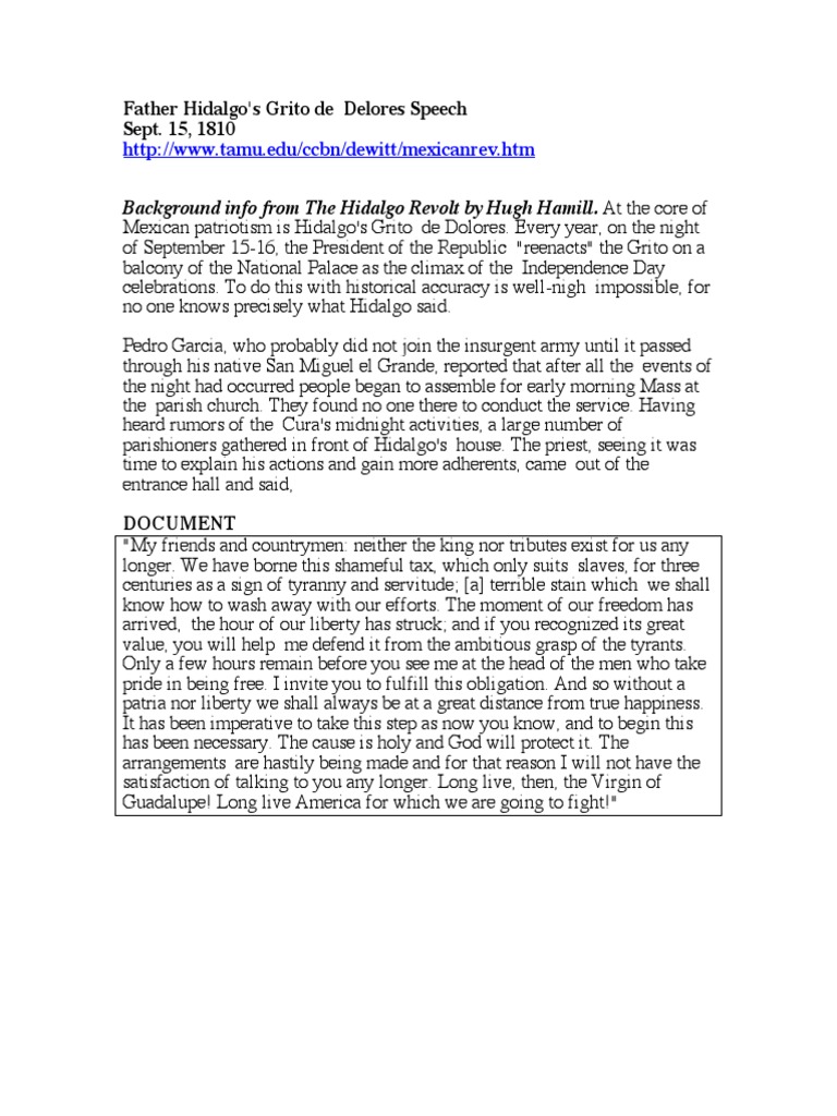 Grito de Dolores: Hidalgo's Call to Arms | PDF