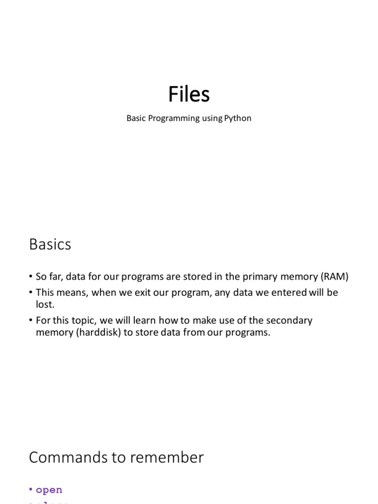 Files: Basic Programming Using Python | PDF | Filename | Computer File