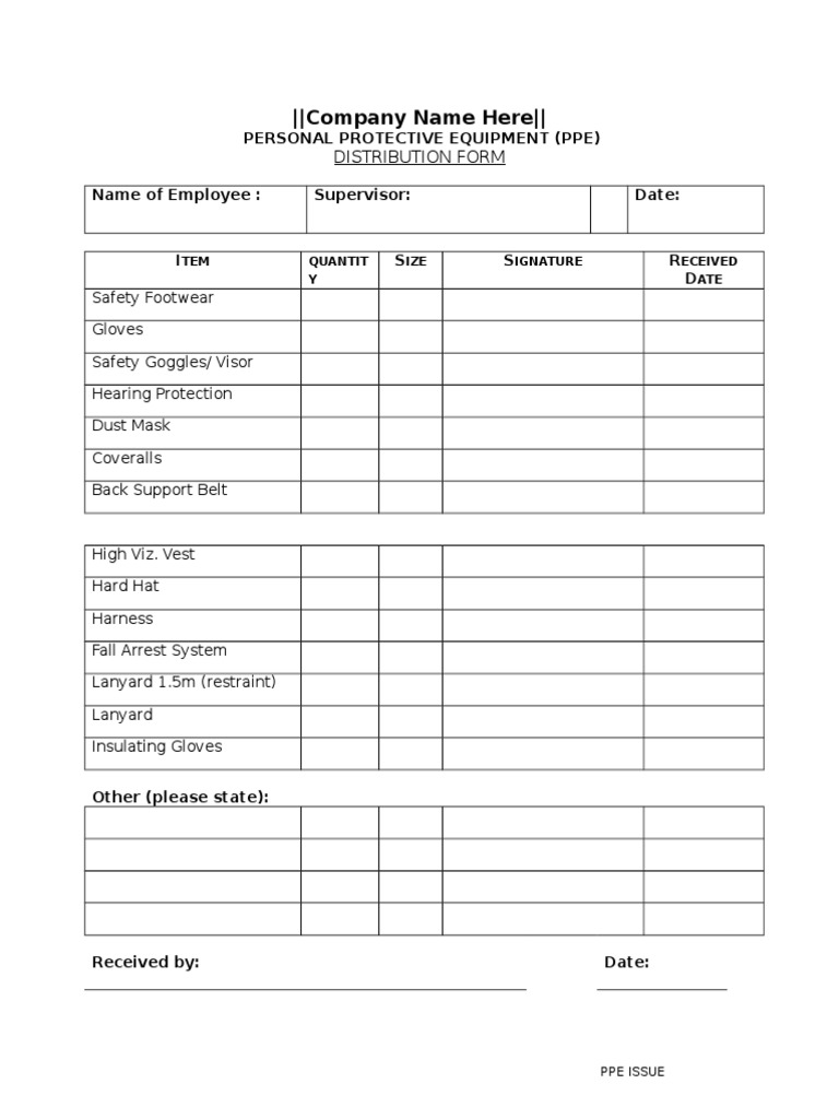 PPE Distribution and Maintenance Form | PDF | Personal Protective ...