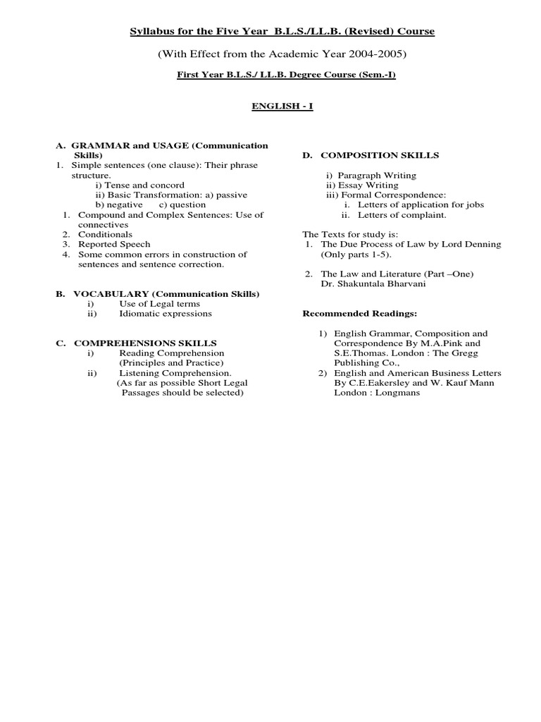 5 Year Syllabus of BLS LLB Course PDF | PDF | Tort | Logic