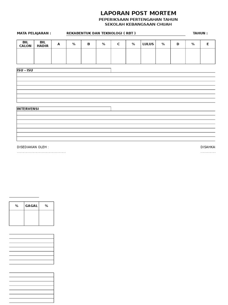 Borang Laporan Post Mortem RBT | PDF
