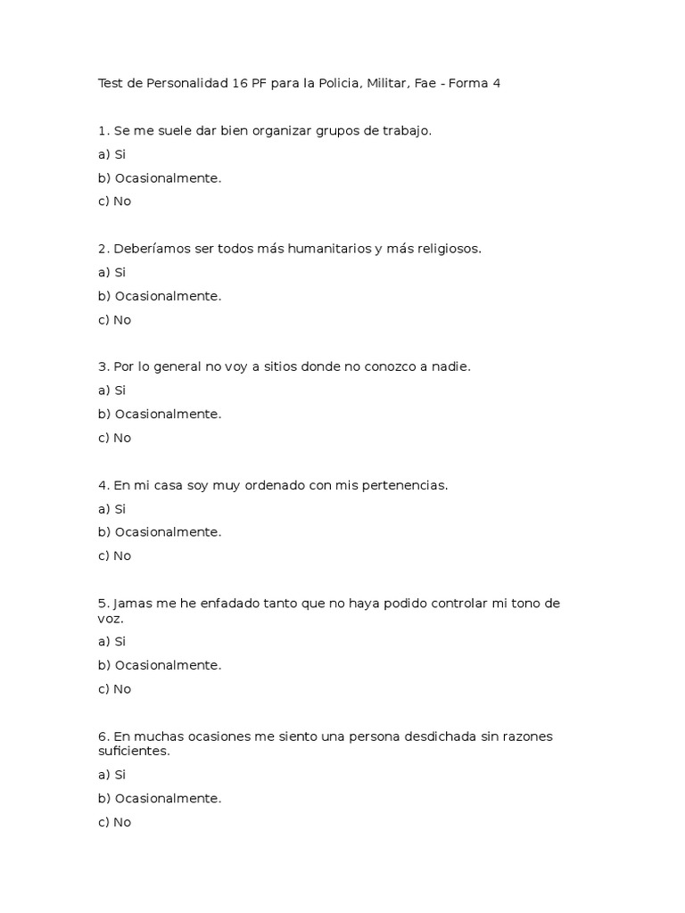 Test de Personalidad 16 PF Forma 4 | PDF | Sicología | Educación avanzada