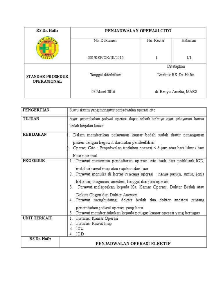 SOP Persiapan Operasi | PDF