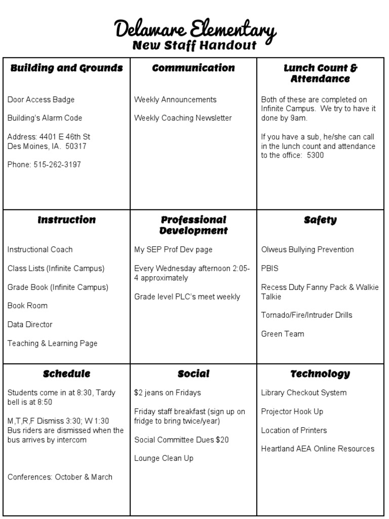 Delaware New Staff Handout | PDF | Career & Growth | Wellness