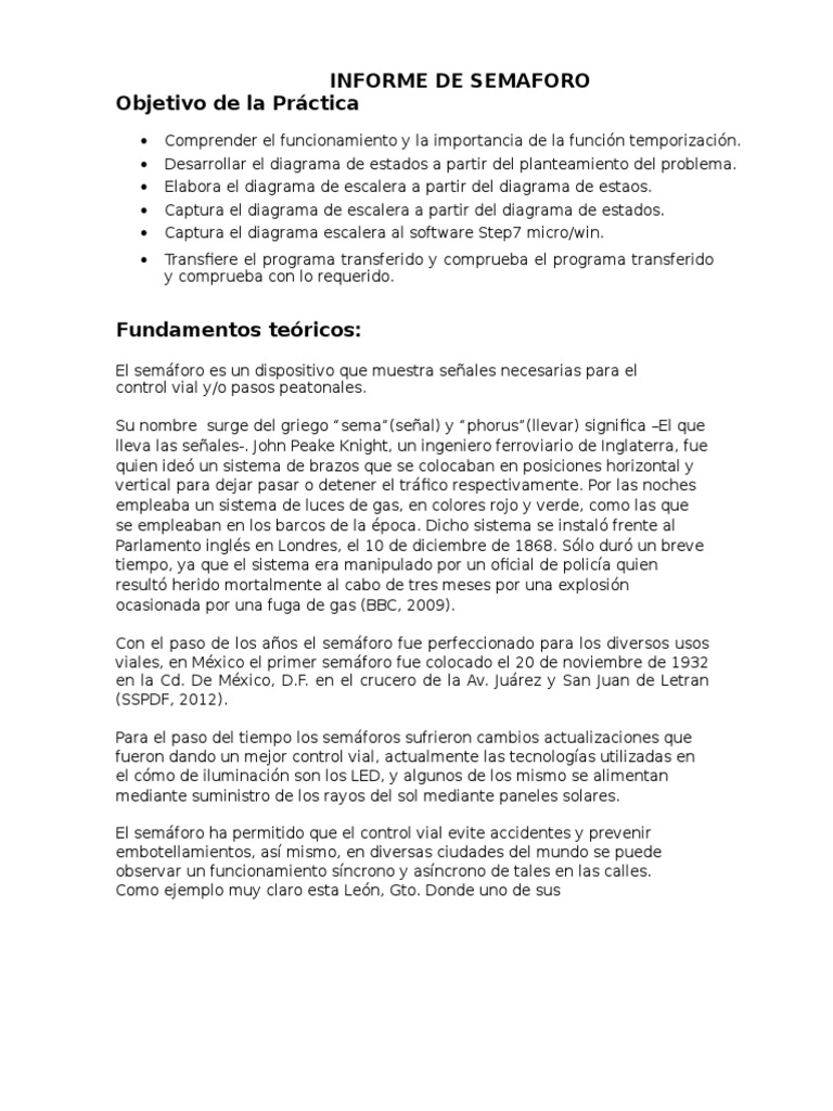Informe de Semaforo Final PLC | PDF | Semáforo | Transporte
