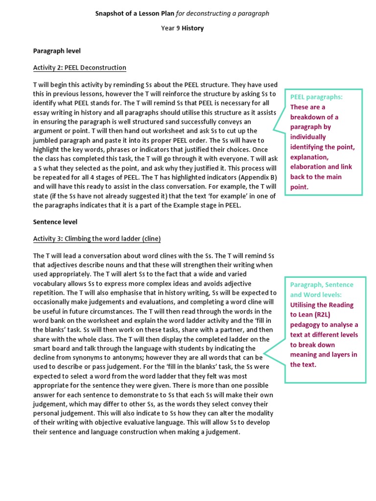 Year 9 History PEEL & Vocabulary Lesson | PDF | Word | Sentence ...