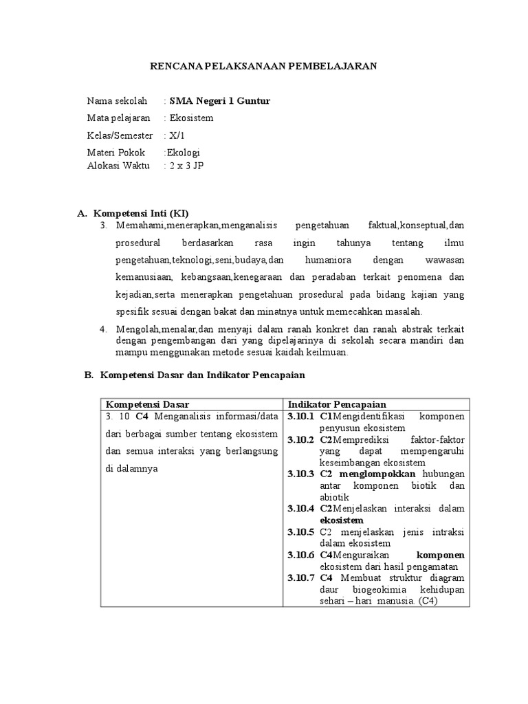 RPP K-13 Ekosistem Biologi | PDF