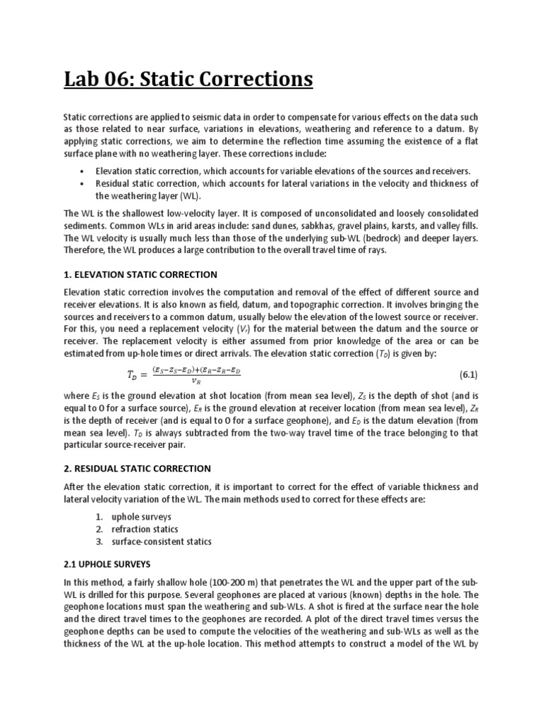 Lab 06 - Static Corrections | PDF | Applied And Interdisciplinary ...