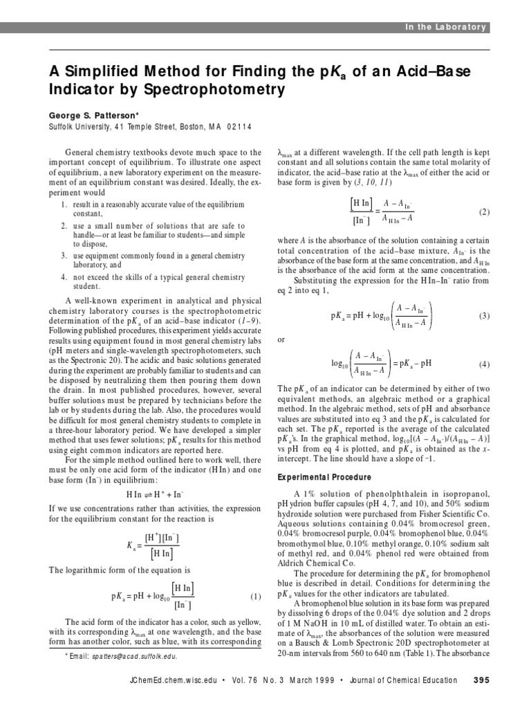 A Simplified Method For Finding The PKa of An Acid-Base Indicator by ...