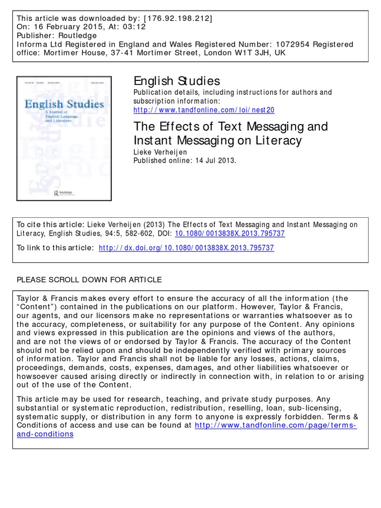 The Effects of Text Messaging and Instant Messaging On Literacy | PDF ...