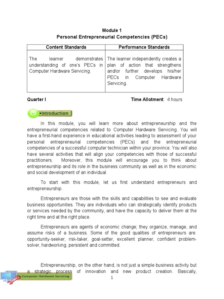 Grade 10 Module 1 - PECs and Module2 - EM - OK | PDF | Entrepreneurship ...