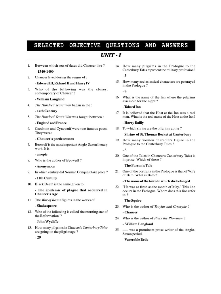 English Literature Objective Questions | PDF | The Canterbury Tales ...