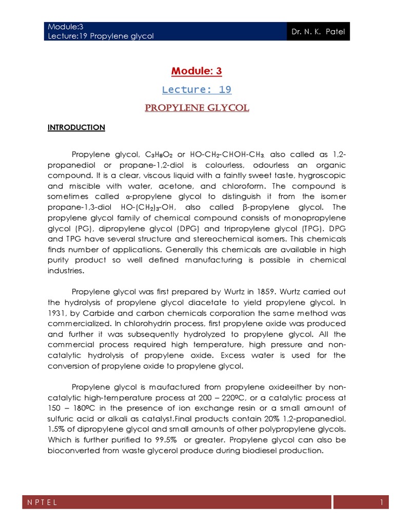 Propylene Glycol Manufacturing Process | PDF | Polyurethane | Chemical ...