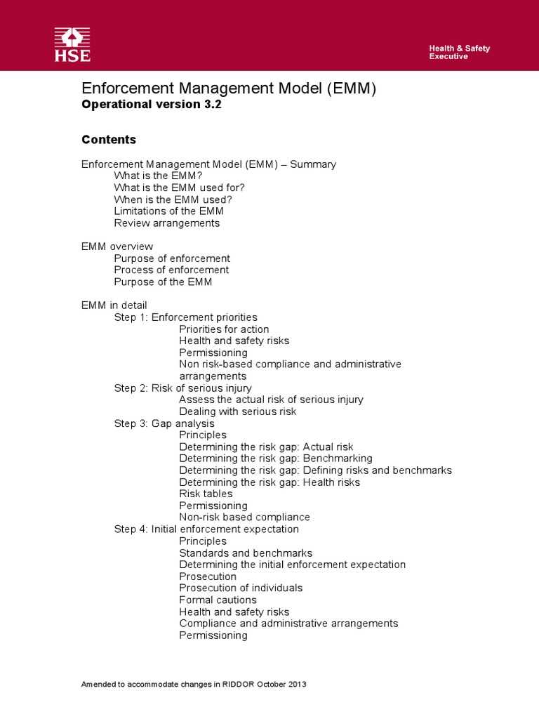 Enforcement Management Model (EMM) | Risk | Occupational Safety And Health