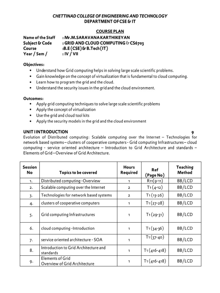 CS6703 - GCC Lesson Plan | PDF