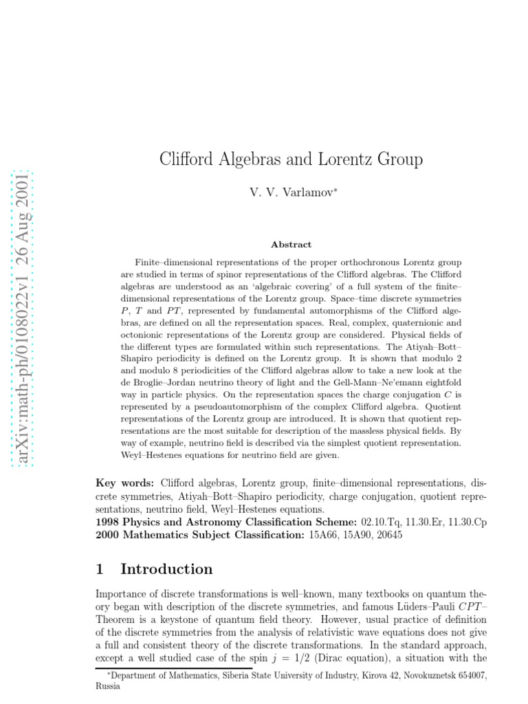 Clifford Algebras And Lorentz Group Pdf Group Mathematics Field