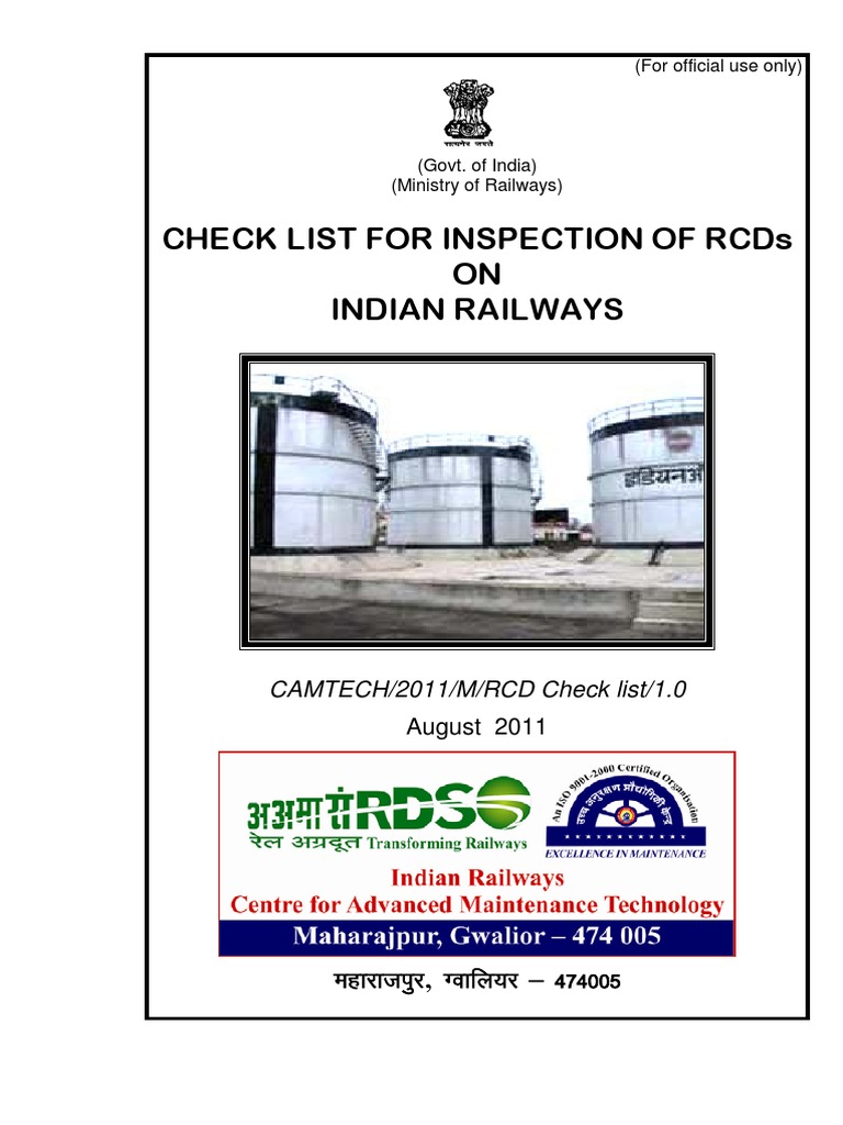 Checklist For Inspection of RCDs On Indian Railways | PDF | Rail ...