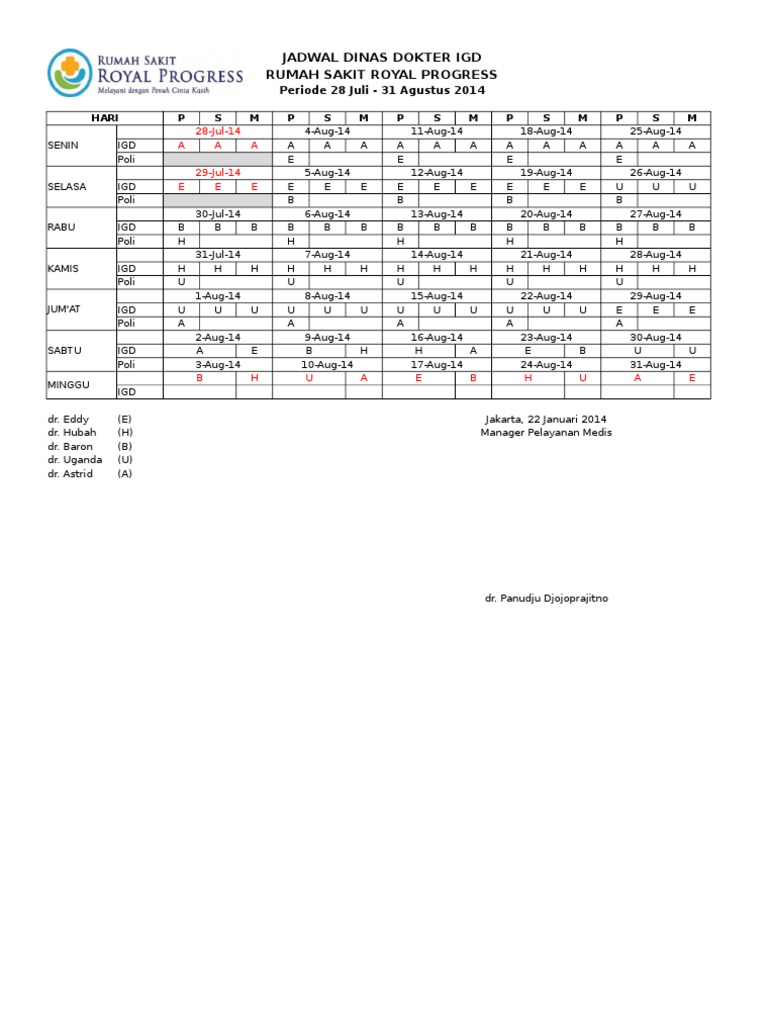 Jadwal Dinas Dokter Igd Rumah Sakit Royal Progress: Periode 28 Juli ...