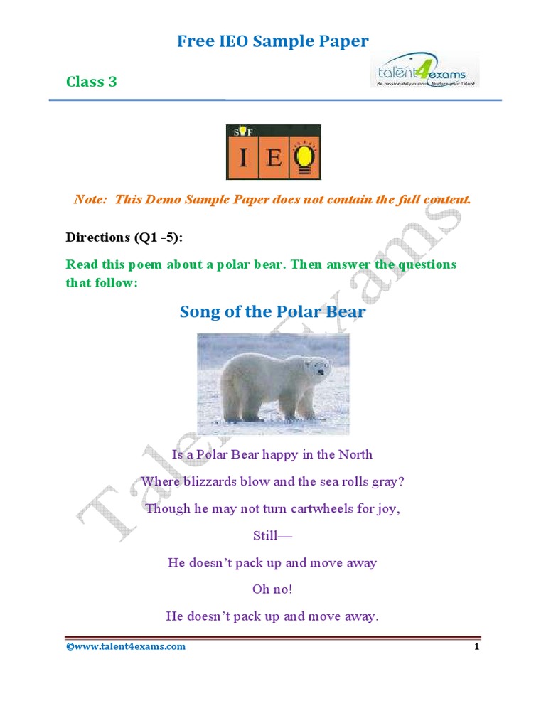 IEO Sample Paper | PDF