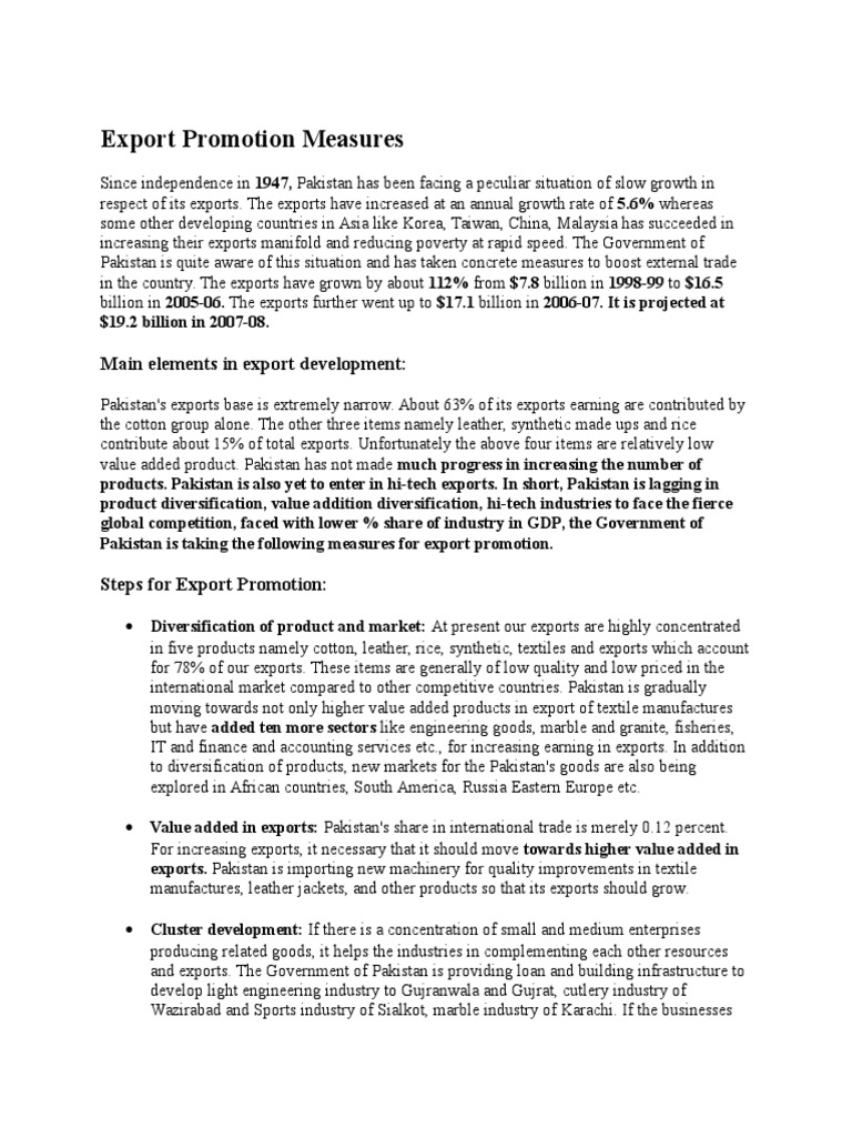 Export Promotion Measures | PDF | Exports | Pakistan