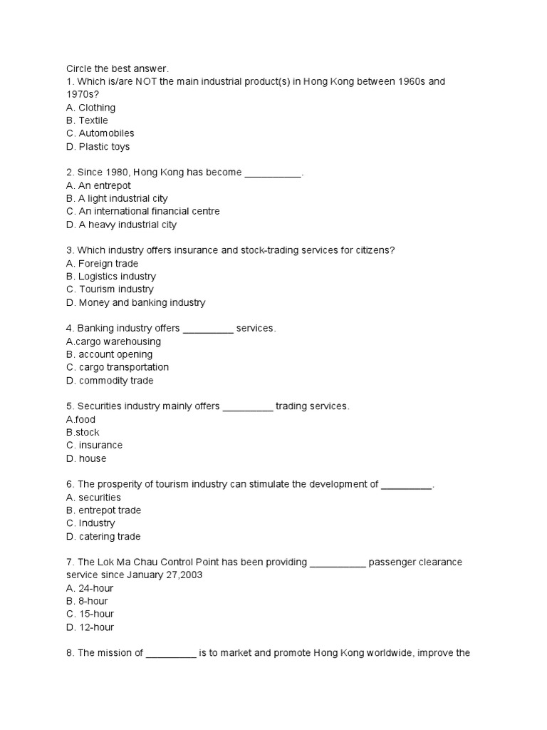 General Studies Hong Kong Worksheet | PDF