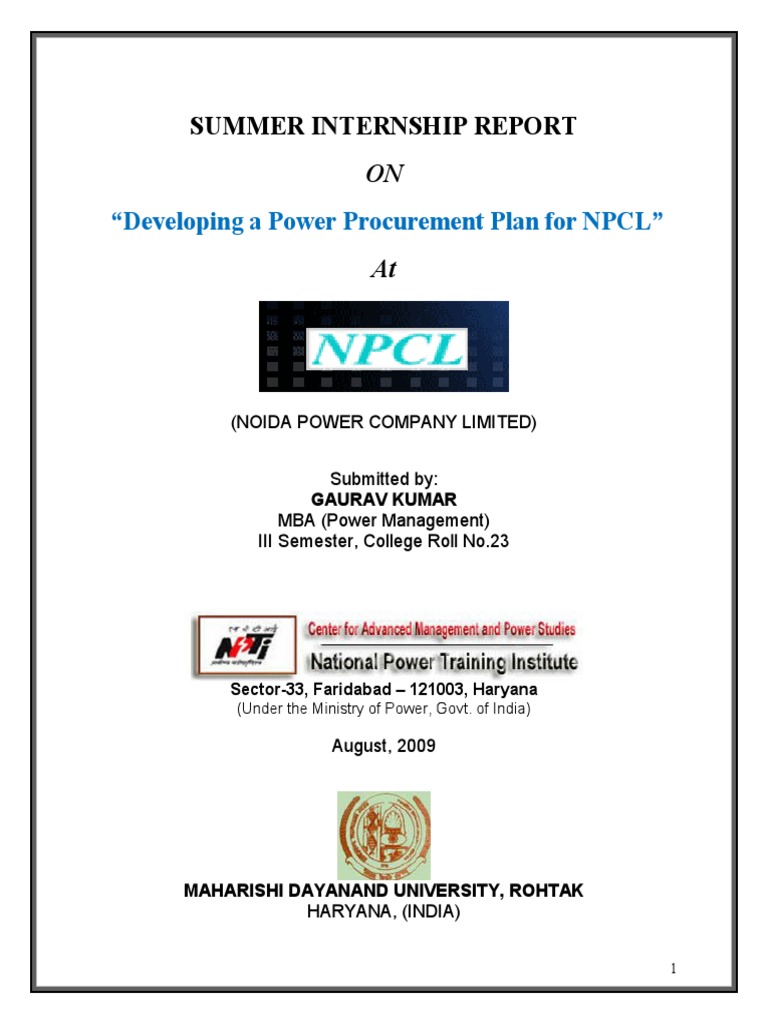 Summer Internship Report For NPCL | Download Free PDF | Electric Power ...