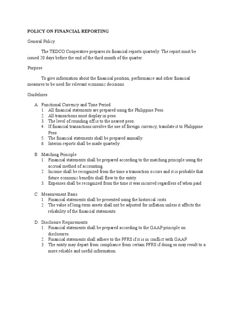 Financial Reporting and Collection Policy | PDF | Financial Statement ...