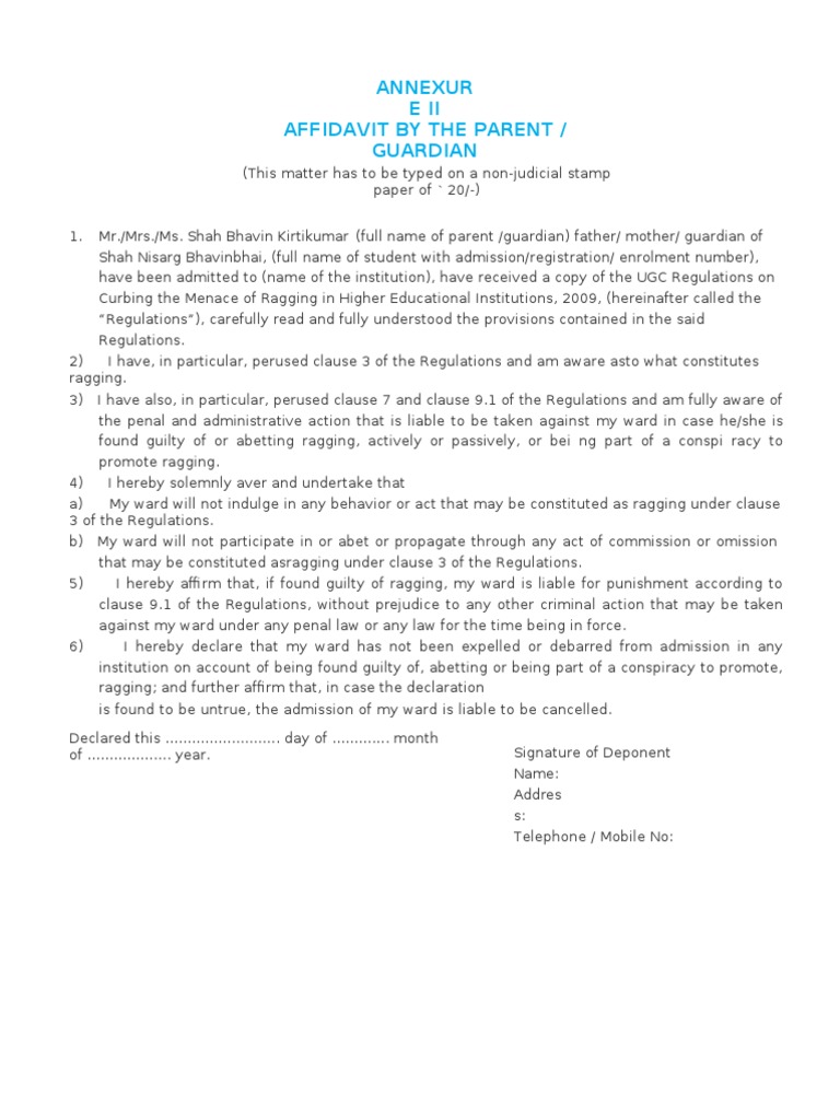 Affidavit Parent | PDF | Affidavit | Government Information