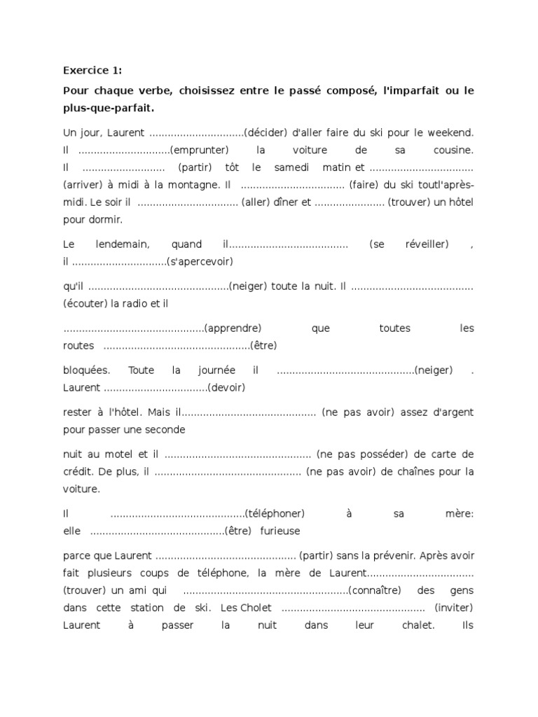 Exercices - FLE (Imparfait Et Plus-Que-Parfait) | PDF | Loisirs | La ...