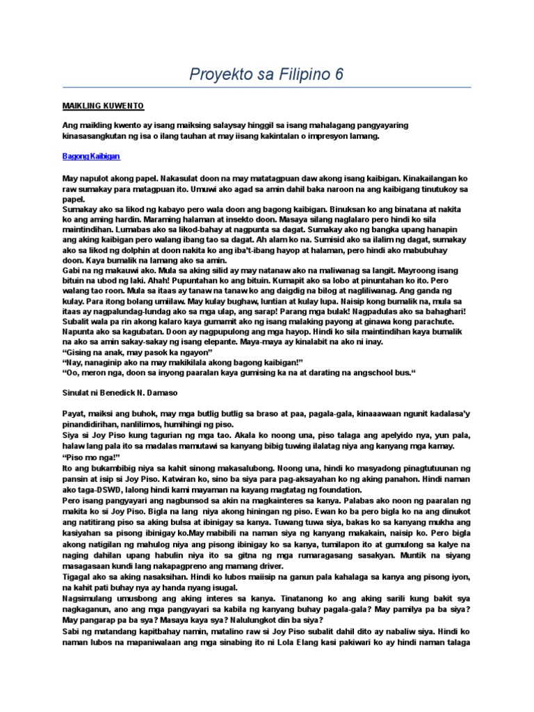 Proyekto Sa Filipino 6 | PDF