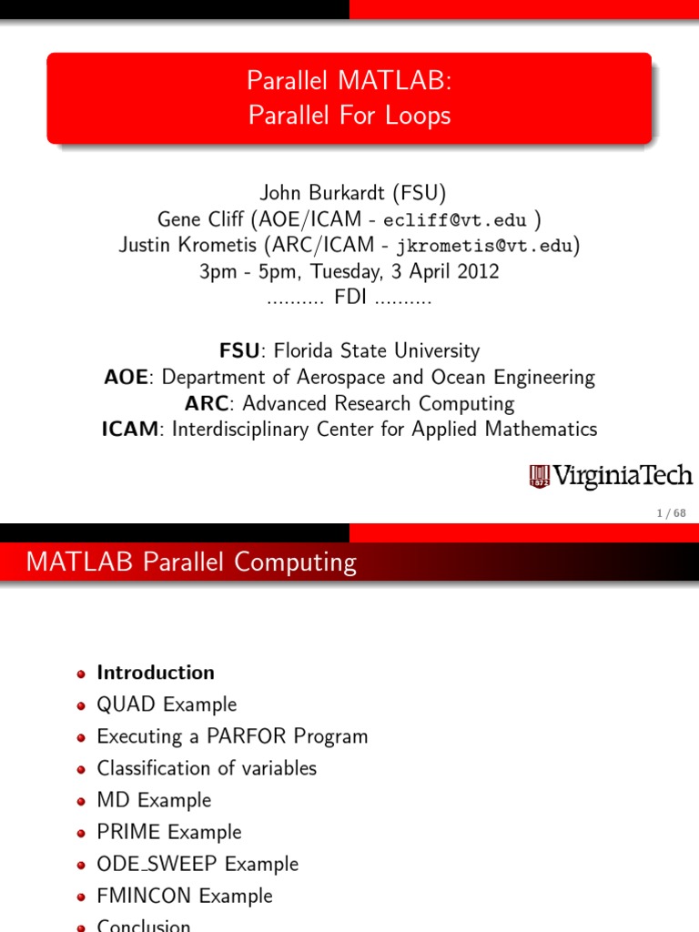 Parallel MATLAB: Parallel For Loops | PDF | Control Flow | Parallel ...