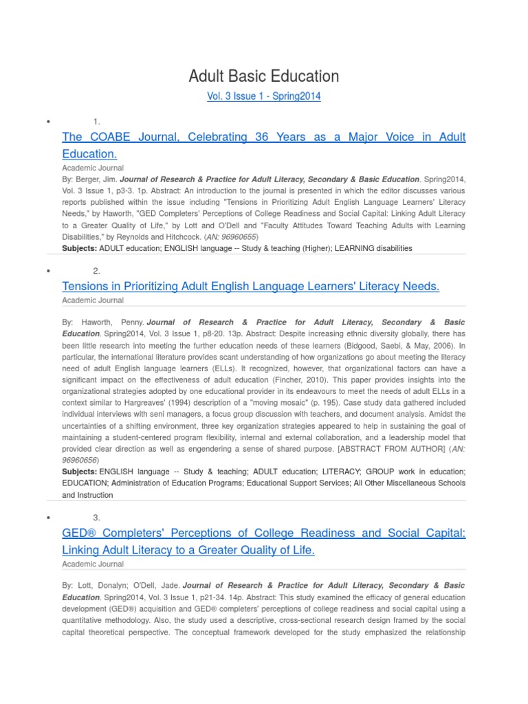 Adult Basic Education | PDF | English As A Second Or Foreign Language ...