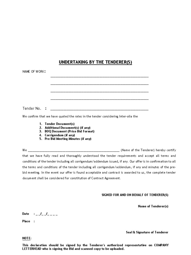 Tender Acceptance Format | PDF