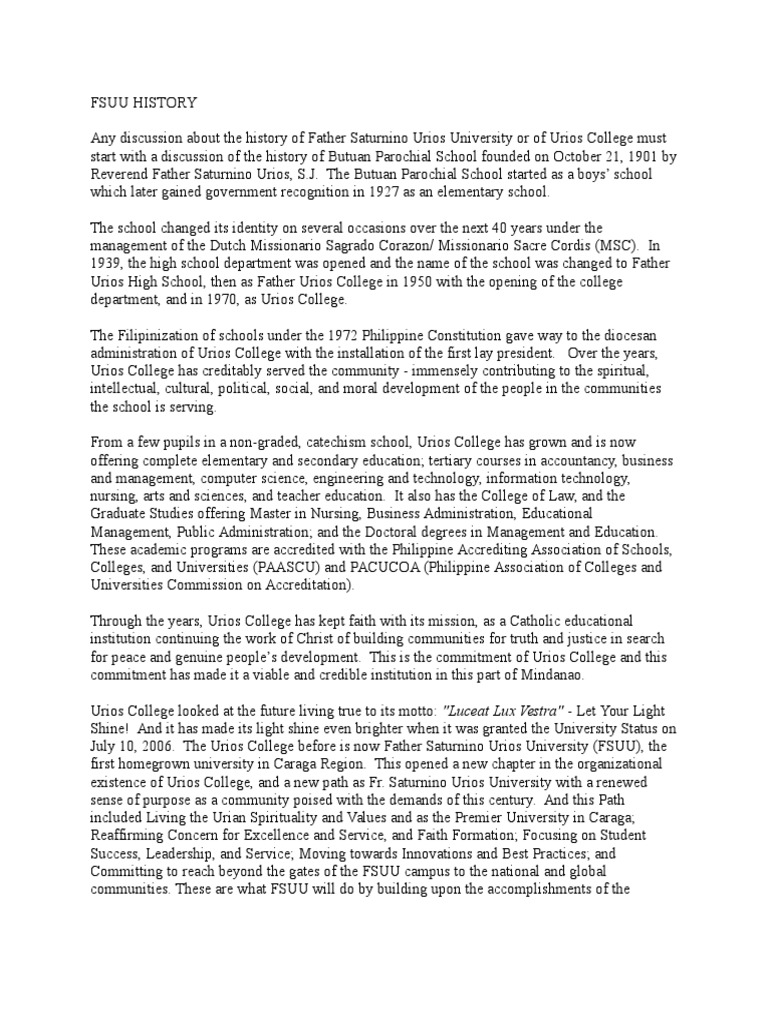 Fsuu History | PDF | College | Bachelor's Degree
