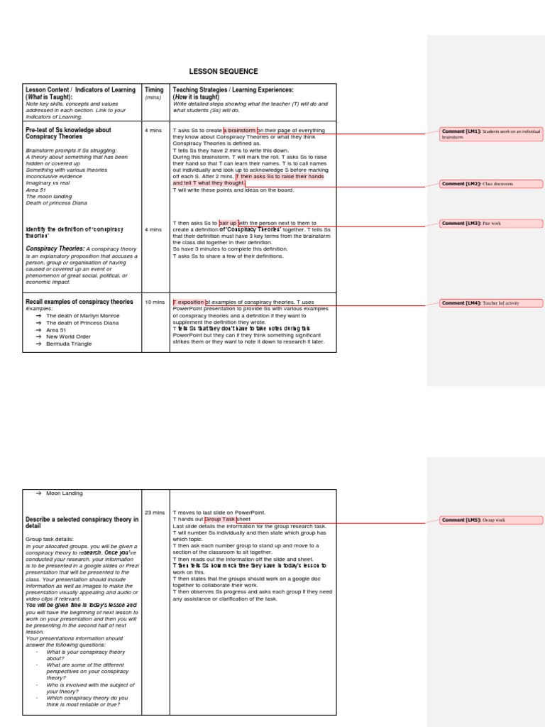 Lesson Plan 1 - Conspiracy Theories Snapshot | PDF | Lesson Plan ...