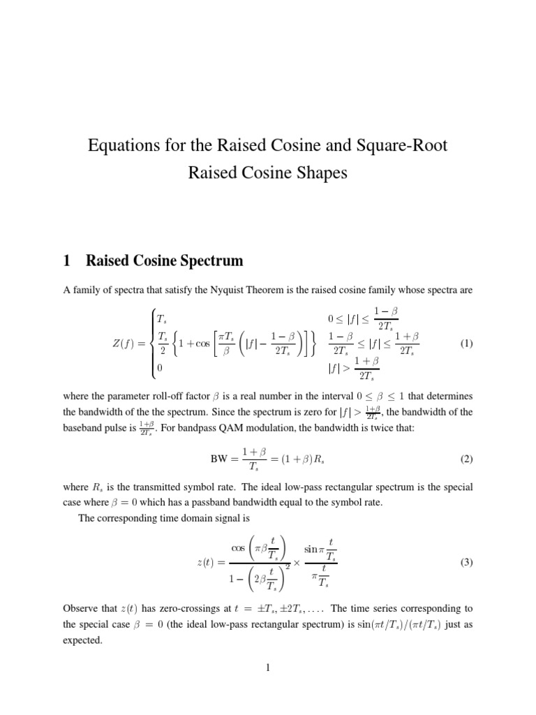 Equations For The Raised Cosine and Square-Root Raised Cosine Shapes | PDF