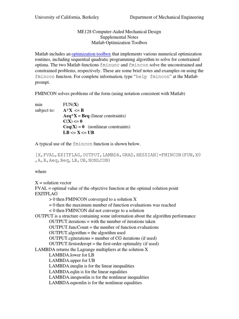 Matlab Optimization Toolbox Mathworks - Ir | PDF | Mathematical Optimization | Algorithms And ...