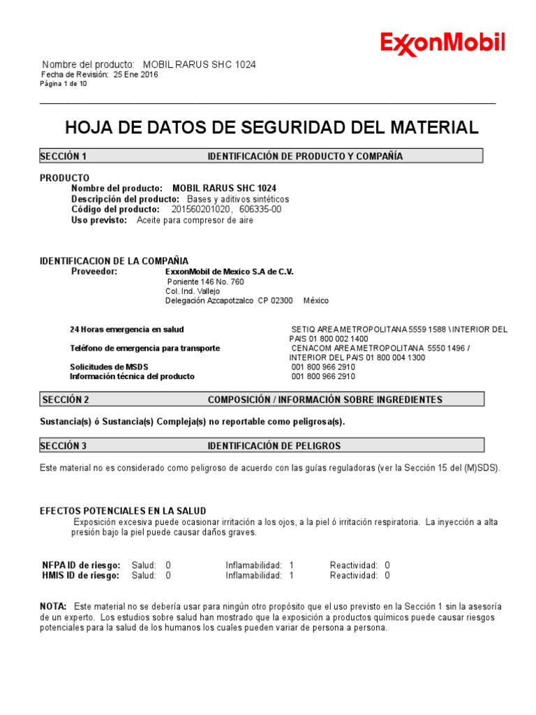 Mobil Rarus SHC 1024 | PDF | Descarga electrostática | Guante