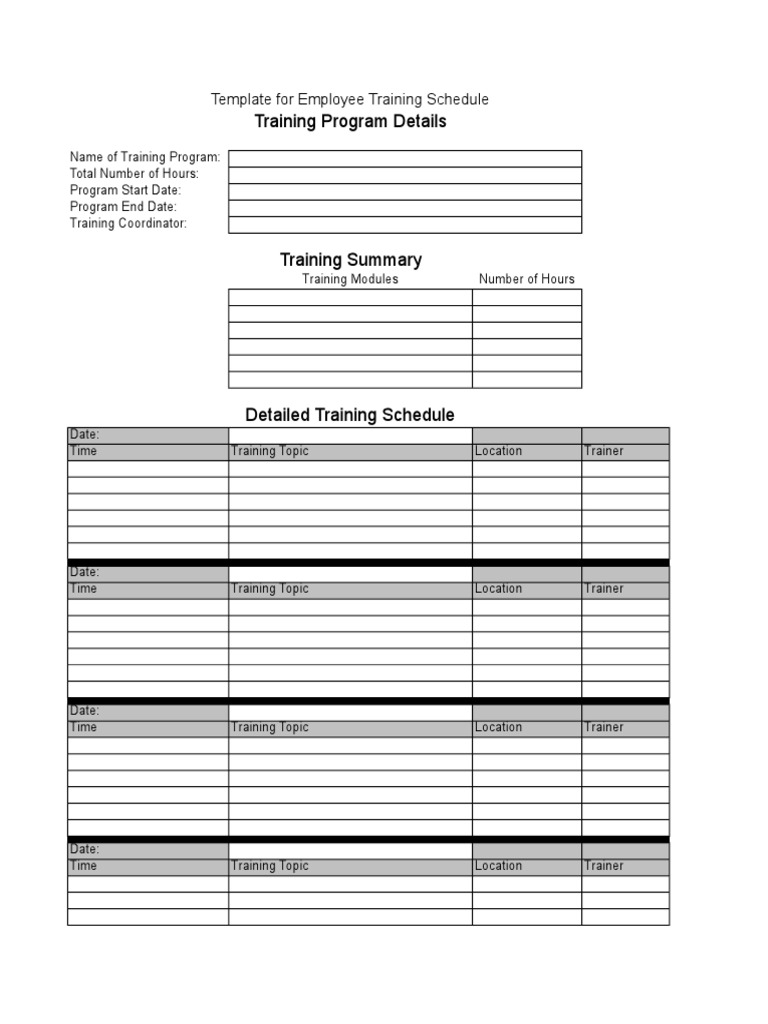 2FF7FE Employee Training Schedule Template | PDF