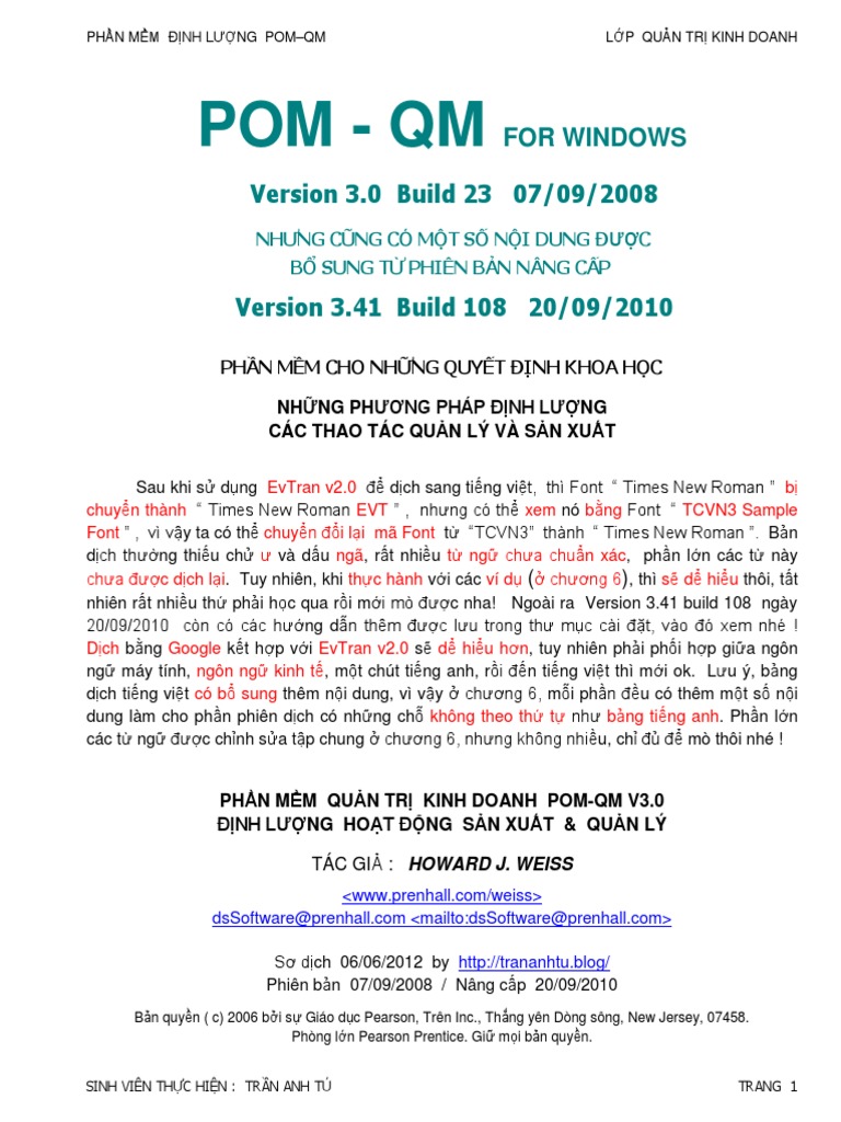 03. POM-QM. Hướng Dẫn Sử Dụng Tổng Quát Bằng Tiếng Việt | PDF